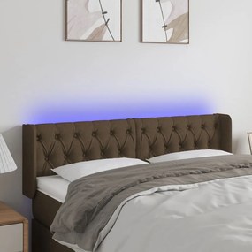 Čelo postele s LED tmavě hnědé 147 x 16 x 78/88 cm textil 3123573