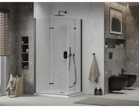 Mexen Lima Duo, sprchový kout s 2-křídlými skládacími dveřmi 90 (dveře) x 80 (dveře) cm, 6mm čiré sklo, černý profil + slim sprchová vanička 5cm bílá s černým sifonem, 856-090-080-70-02