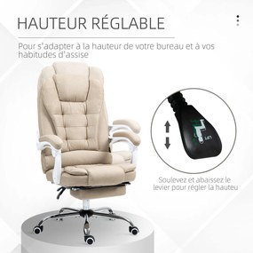 Ergonomická kancelářská židle Vinsetto, kancelářská židle s podnožkou, sklopným opěradlem, polstrovanými pod armresty a béžovou látkou připomínající …
