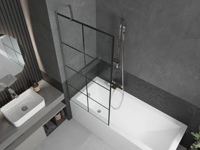 Mexen Next, vanová zástěna 1-křídlová 80 x 150 cm, fixní křídlo, 6 mm čiré sklo s černým vzorem, chromový profil, 895-080-000-00-77-01