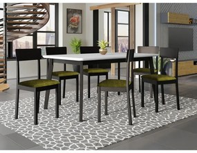 Rozkládací jídelní stůl se 6 židlemi - AL19, Barva dřeva: bílá + černá, Potah: Zetta 297