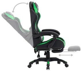 Herní židle s podnožkou zelená a černá umělá kůže,  287989