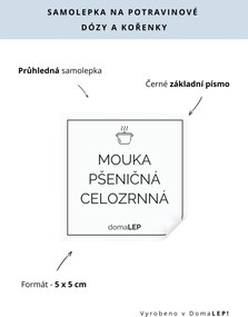 MOUKA PŠENIČNÁ CELOZRNNÁ – průhledná samolepka na dózu, 5 × 5 cm | DomaLEP