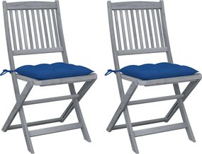 vidaXL Skládací zahradní židle s poduškami 2 ks masivní akáciové dřevo [3064553] Barva: Modrá