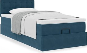 Osmanský rám postele s matrací tmavě modrá 100x200cm samet 3311901