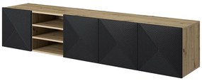 Závěsný TV stolek Asha 200 cm s výklenkem - dub artisan / černý mat