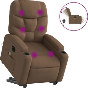 Elektrické zvedací masážní polohovací křeslo hnědé textil 3204636