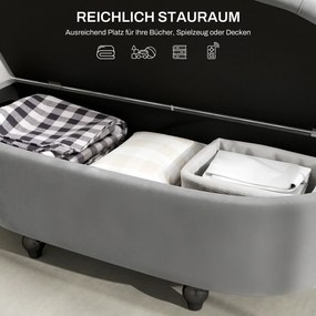 HOMCOM Lavice s úložným prostorem a otevřeným víkem, čalouněná lavice z materiálu Velvet-Touch, kaučukovník, tmavě šedá, 120x46x42cm do ložnice a pře…
