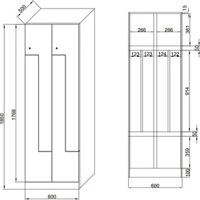 Kovová šatní skříňka S1 Z, 4 oddíly, 1850 x 600 x 500 mm, demont, RFID zámek, tmavě šedé dveře