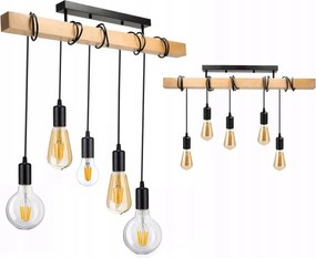 Dřevěná závěsná stropní lampa Lustr Zwis Loft Černá pro 5x E27