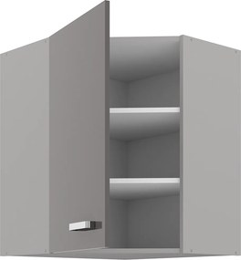 GREY gr | horní kuchyňská skříňka 60x60 GN-72 1F (45°) rohová s policemi | 60x60 cm | světle šedá/tmavě šedá lesk