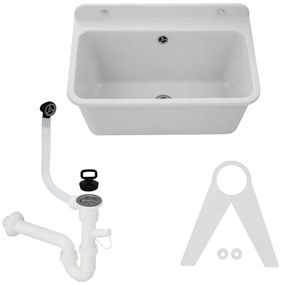 Sink Quality Universe, univerzální plastová výlevka 61x41x30 cm + sifon, 1-komorová, bílá, SKQ-KGLK60-WH