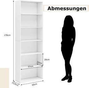 Costway 178 cm knihovna s 2 sady proti převrácení volně stojící stojanová