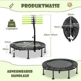 Costway Φ110 cm Skládací mini trampolína s výškově nastavitelným madlem dětská