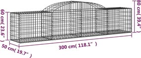 vidaXL Klenuté gabionové koše 6 ks 300x50x60/80 cm pozinkované železo [3146669]