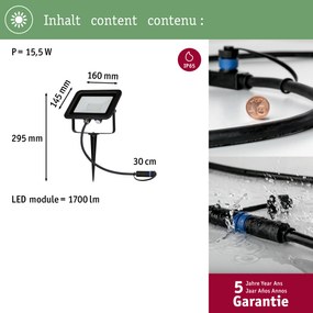 Paulmann 94575 Plug&Shine Ground Spike, zahradní reflektor LED 15,5W 3000K, černá, IP65