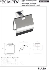 Bemeta Design PLAZA: Držák toaletního papíru, s krytem -
