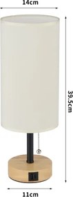 Brilagi - Stolní lampa s USB portem TABLON 1xE27/25W/230V dub/černá/krémová