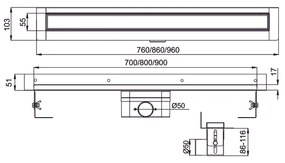 Mereo Mereo, Sprchový set: Lima, trojdílné, zasunovací, chrom ALU,, žlab ke stěně vč. roštu, CK80632KZ