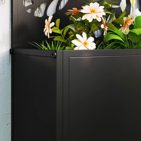 Outsunny vyvýšený kovový truhlík s treláží ve tvaru větví a listů — 61 × 23 × 113 cm, černý