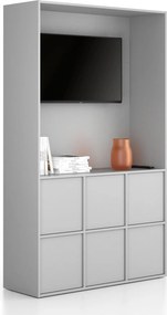 Kancelářská skříň FRAME, 6x dveře, prostor pro TV, 1299 x 450 x 2162 mm, PUSH-lock, šedá