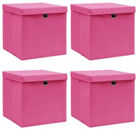 Úložné boxy s víky 4 ks růžové 32 x 32 x 32 cm textil - Default Title
