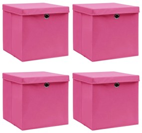 Úložné boxy s víky 4 ks růžové 32 x 32 x 32 cm textil