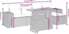 6dílná zahradní sedací souprava s poduškami šedá polyratan 3275923