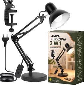 Toolight Toolight, JNH043-1TD, stolní lampa 2v1 s podstavcem a svorkou, 1× E27, černá, OSW-56234