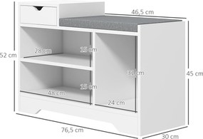 HOMCOM Botníková lavice, úložná lavice, 1 zásuvka a 3 přihrádky, nábytek do předsíně s polstrovaným sedákem, pro chodbu, předsíň, ložnici, 76,5 x 30 x
