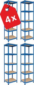 Regál 180x40x40 cm lakovaný 5-policový, nosnost 875 kg - modrý - 4ks