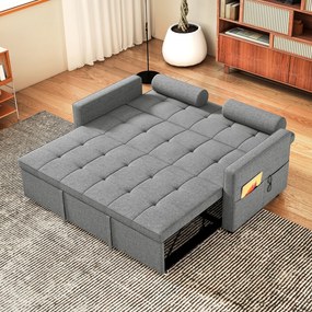 HOMCOM 2místná rozkládací pohovka 3‑v‑1 s dvojlůžkem, nastavitelným opěradlem a 2 polštáři 151x137,5x84 cm, šedá
