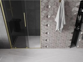 Mexen Velar L, posuvné sprchové dveře do otvoru 100 cm, 8mm šedé sklo, zlatá matná, 871-100-003-41-55