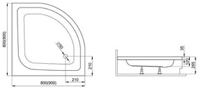 Polimat Čtvrtkruhová krylátová sprchová vanička Pako 2 80x80 (90x90) Barva: Bílá, Rozměry (cm): 90x90