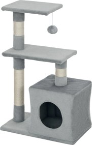 PawHut Kočičí Škrabadlo 81,5 cm s Sijouxovými Sloupci, 2 Platformami, Jaskyní a H koulej, Stylový Design 50x30x81,5 cm Tmavě šedá