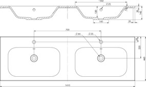Sapho Sidra dvojumyvadlo 141 x 46 cm nábytkové s otvorem pro baterii litý mramor bílá SD141