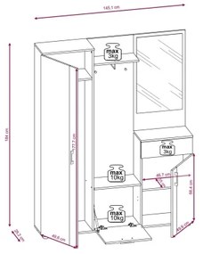 Předsíňová stěna se zrcadlem NOLAN hnědá/grafit