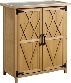 Outsunny Venkovní Dřevěná Úložná Skříň 0,24 m² 75x40x90 cm Zahradní Domek s 2 Dveřmi, 4 Policemi a Pozinkovanou Střechou pro Úložný Prostor Nářadí | A