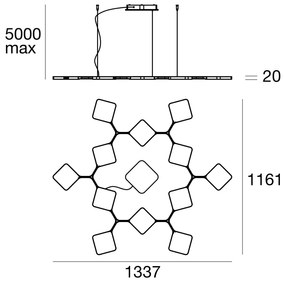 Stilnovo 8112 Quad_P12, bílé závěsné svítidlo pro nepřímé osvětlení, 91W LED 3000K stmívatelné, 133x116cm