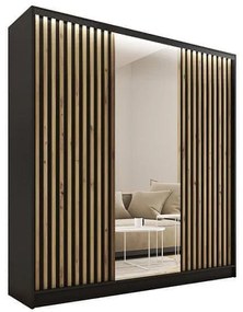 Nejlevnější nábytek Šatní skříň INSULAR 3D 150 se zrcadlem, 4 šuplíky a 2 šatními tyčemi, černý mat/dub artisan