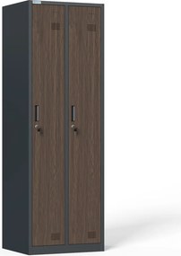 Enprag Šatní skříň kovová dvouoddílová HDG-02-7016_W1 RAL 7016/imitace tmavé dřevo