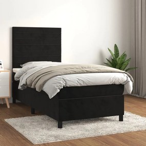 Box spring postel s matrací černá 100x200 cm samet,  3143069