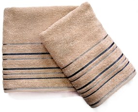 Praktik Froté ručník ZARA, béžový s proužkovanou bordurou, 50x100cm