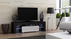 Mazzoni TV stolek MILA lesk 130 LED černá, bílá zásuvka