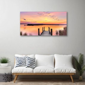 Obraz na plátně Molo Západ Slunce Jezero 140x70 cm