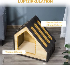 Pawhut Vnitřní Psí Jeskyně s Polštářem - Psí Dům s Šikmou Střechou - Kočičí Dům pro Malé Psy do 8 kg - 60 x 40 x 59,2 cm, Hnědá
