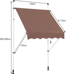 Costway 150 cm široká příchytná markýza bez vrtání, balkonová
