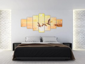 Obraz - Jeřábi při západu slunce (210x100 cm)