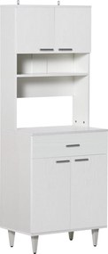 HOMCOM Vysoký Kuchyňský Kredenc, Klasický Bílý Dřevěný Kredenc se 2 Skříňkami a 1 Policí, Bílý, 60x40x160cm | Aosom