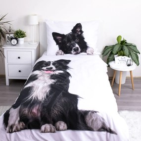 3D Bavlněné povlečení BORDER COLLIE bílé, 100% bavlna Rozměr povlečení: 70 x 90 cm | 140 x 200 cm